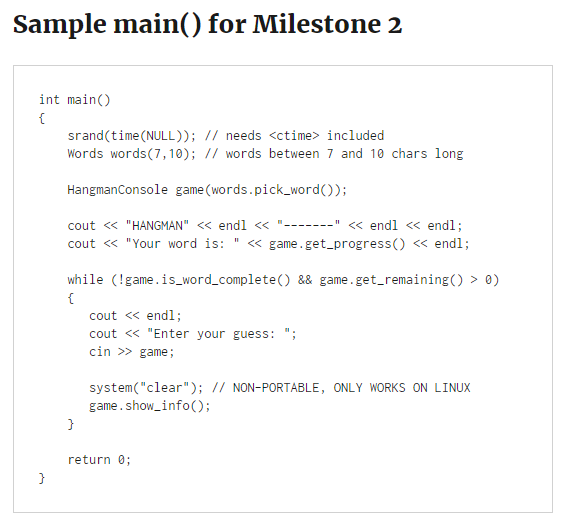 This is one of the milestones for our cpp assignment. | Chegg.com