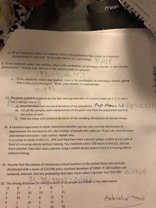 Solved a.) If we randomly select one student, what is the | Chegg.com