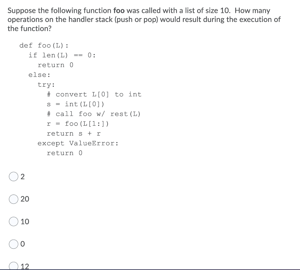 Solved Suppose the following function foo was called with a | Chegg.com