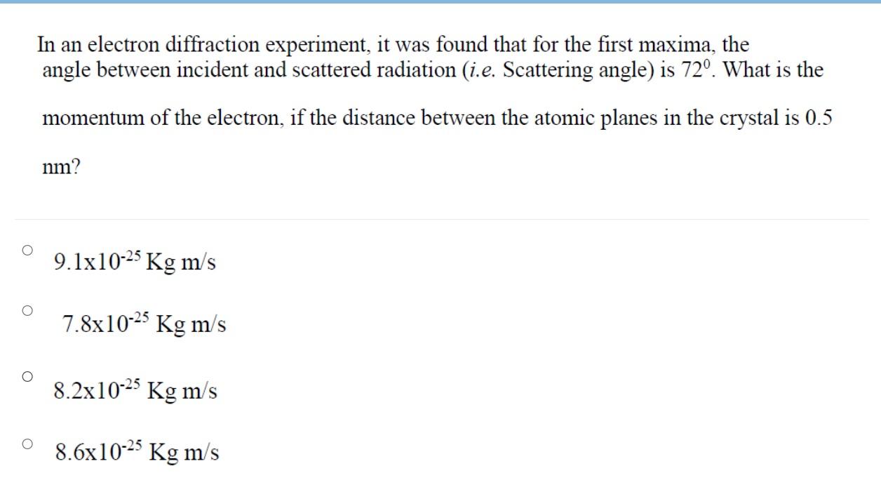 Solved In an electron diffraction experiment, it was found | Chegg.com