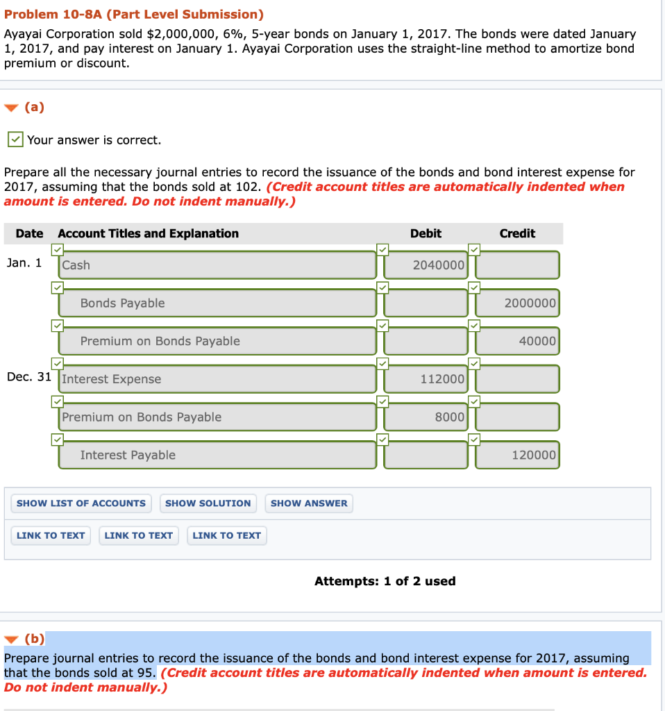 Solved Problem 10-8A (Part Level Submission) Ayayai | Chegg.com