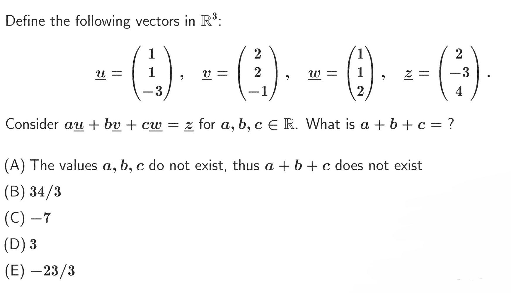 Solved Define the following vectors in R3 : | Chegg.com