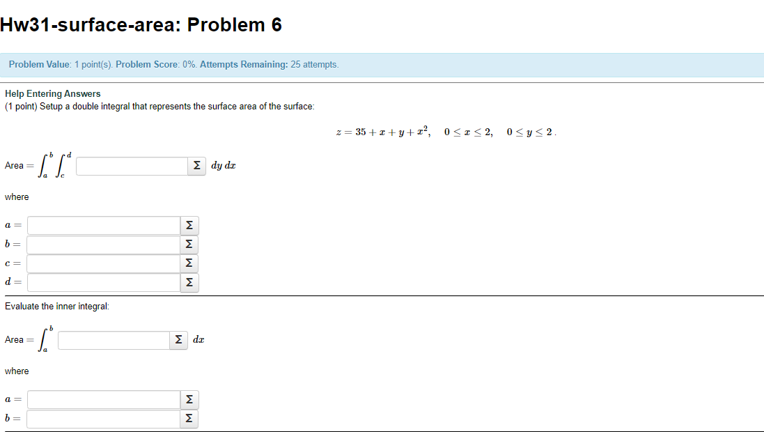 Solved Hw31-surface-area: Problem 6 Problem Value: 1 | Chegg.com