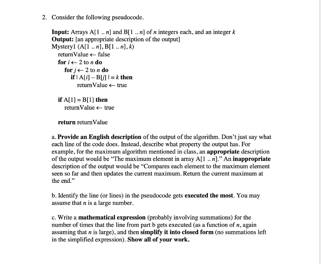 Solved 2 Consider The Following Pseudocode Input Arrays