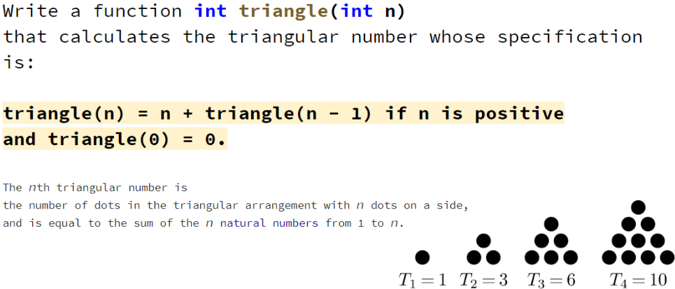 Solved Write a function int triangle(int n) that calculates | Chegg.com