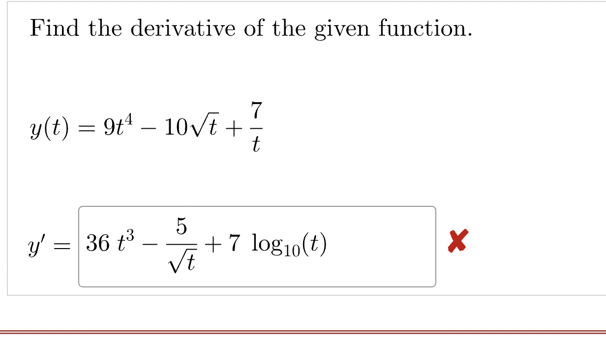 Solved Find the derivative of the given function. | Chegg.com
