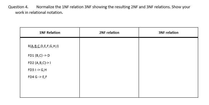 Solved Question 4. Normalize the 1NF relation 3NF showing | Chegg.com
