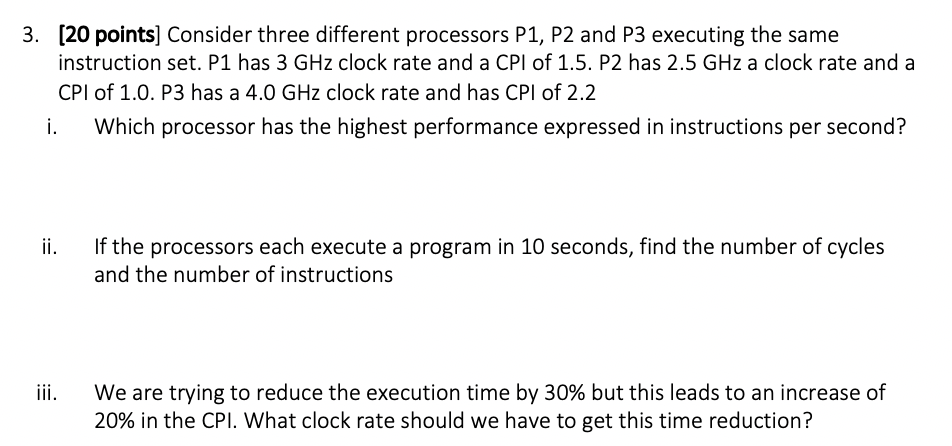 Solved 3. [20 points] Consider three different processors | Chegg.com