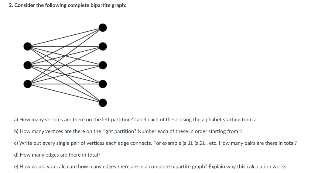 Solved 2. Consider the following complete bipartite graph: | Chegg.com