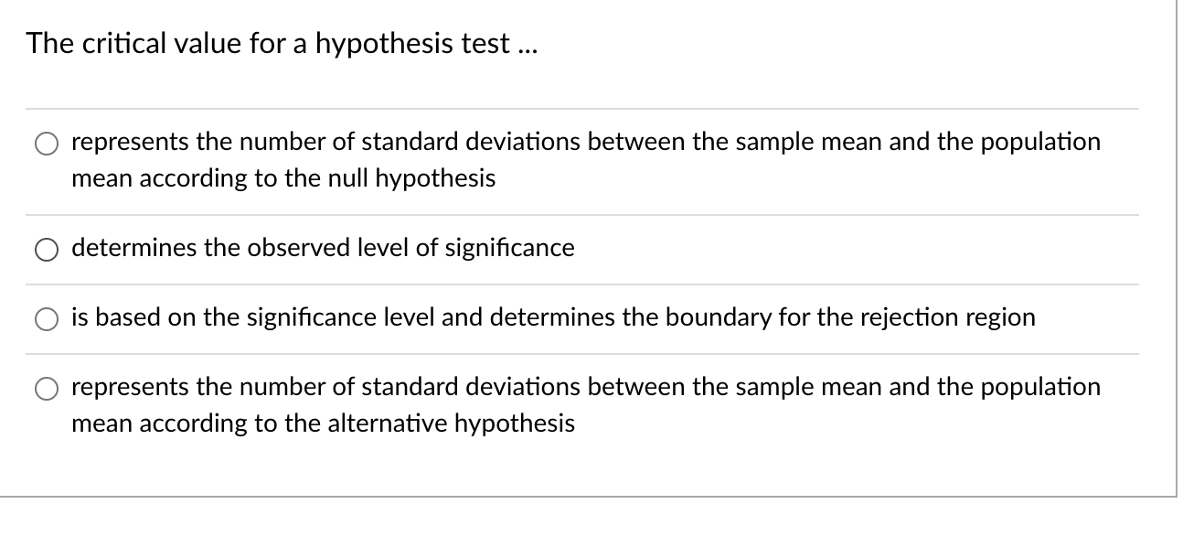 Solved The critical value for a hypothesis test ... | Chegg.com