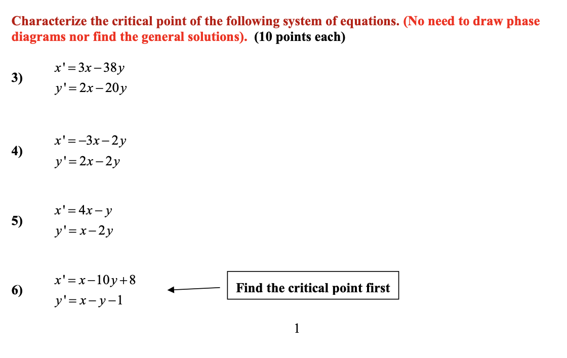Solved Characterize the critical point of the following | Chegg.com