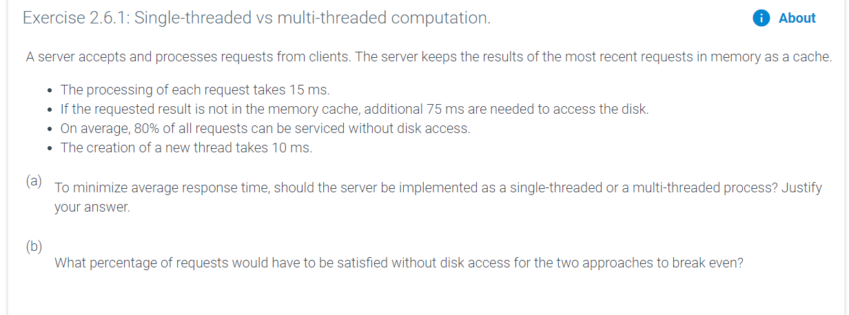 Solved Exercise 2.6.1: Single-threaded vs multi-threaded | Chegg.com