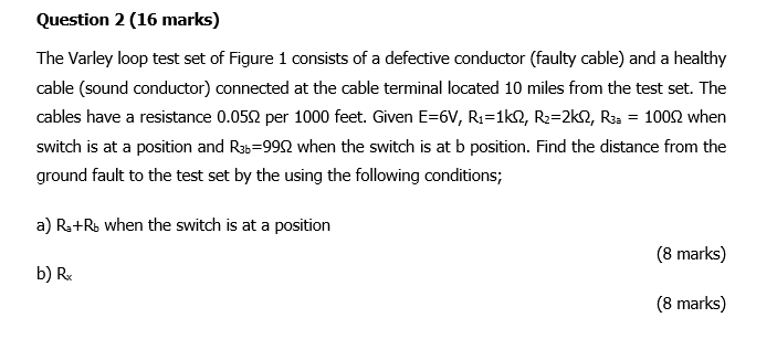 Solved Question 2 (16 marks) The Varley loop test set of | Chegg.com