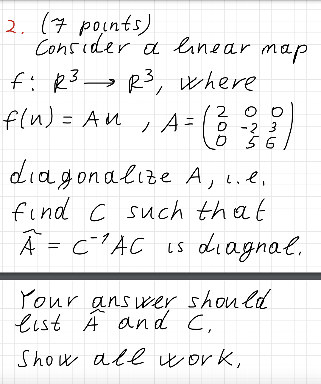 Solved 2. (7 points) Consider a linear map f:R3→R3, where | Chegg.com