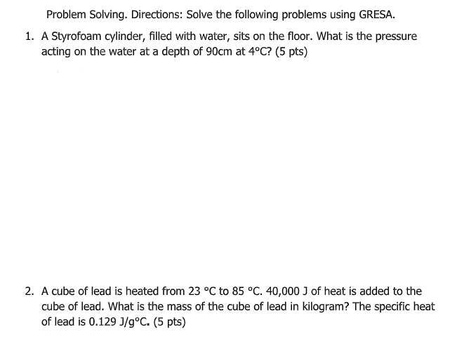 Solved Problem Solving. Directions: Solve the following | Chegg.com
