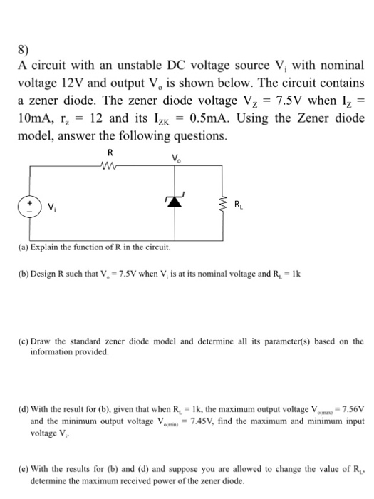 Solved A circuit with an unstable DC voltage source V_i with | Chegg.com