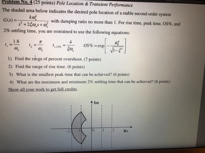 Solved Problem No.4 (25 points) Pole Location & Transient | Chegg.com
