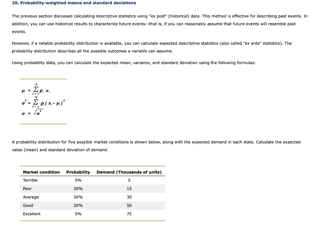 Solved 20. Probability-weighted means and standard | Chegg.com