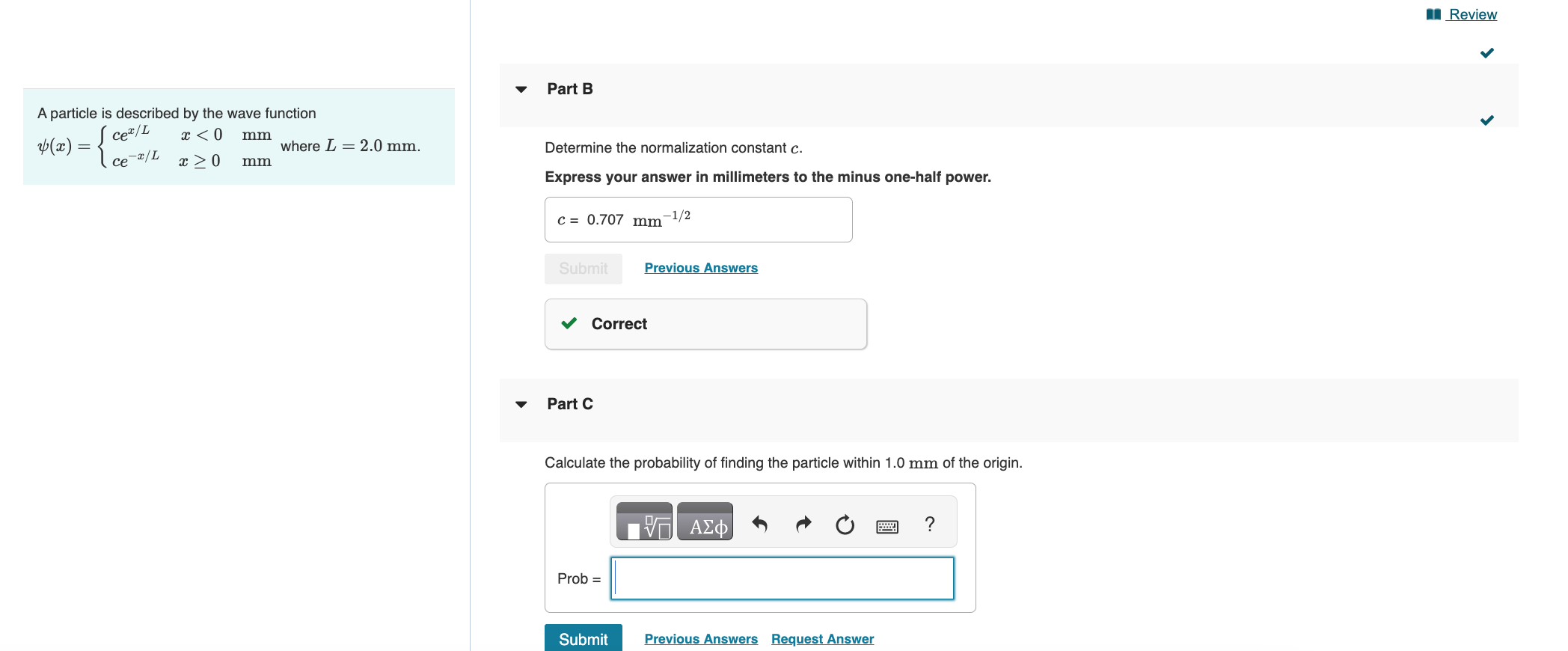 Solved A particle is described by the wave function | Chegg.com