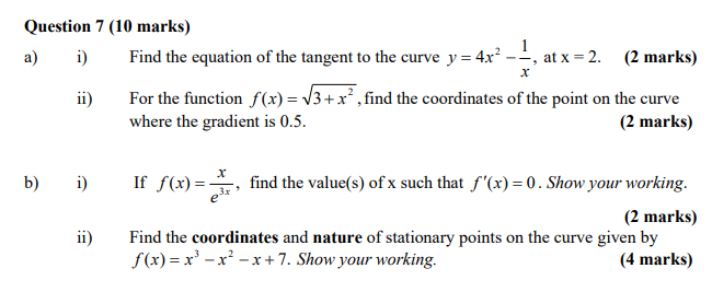 Solved Question 7 (10 marks) a) i) Find the equation of the | Chegg.com