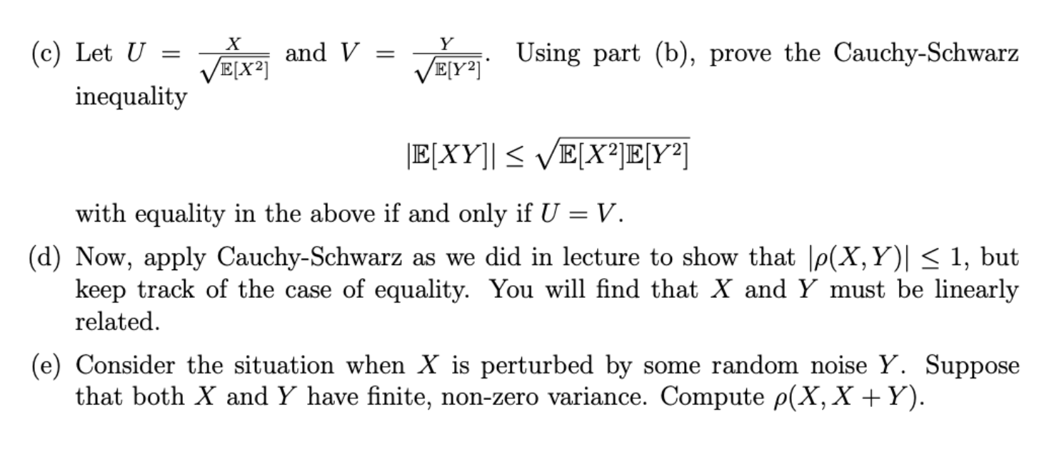 Solved (c) Let U=E[X2]X and V=E[Y2]Y. Using part (b), prove | Chegg.com