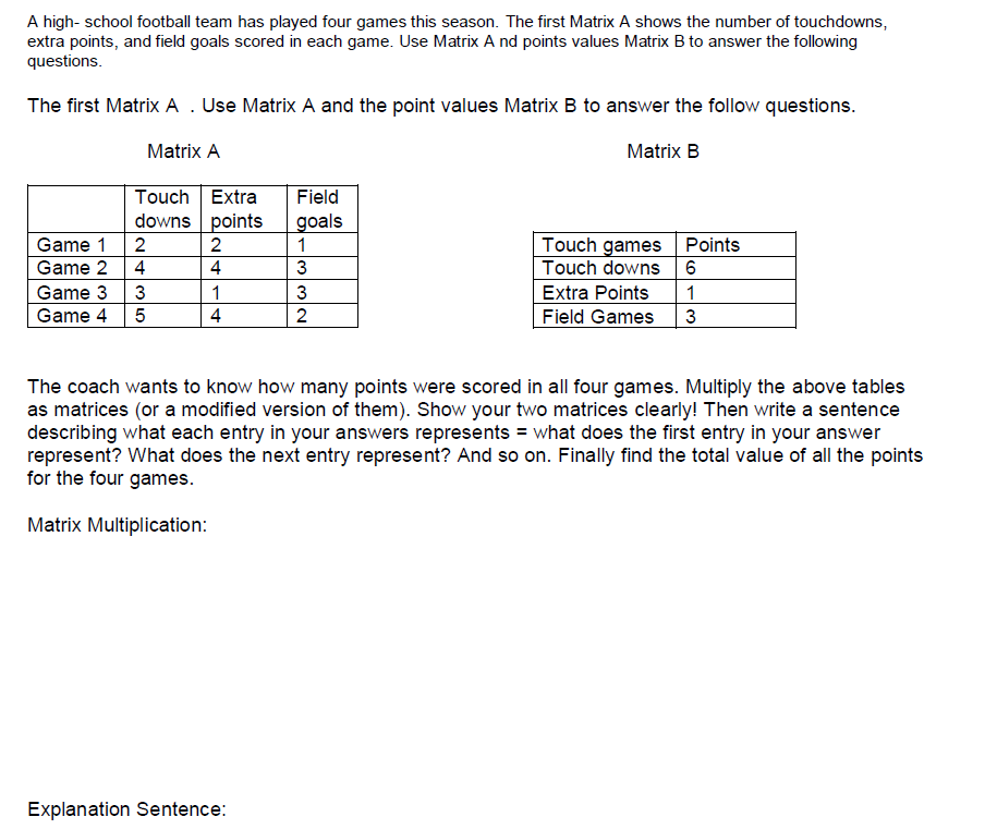 Solved A high- school football team has played four games | Chegg.com
