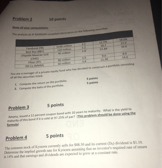 Solved Problem 210 points Show all your The analysts at JP | Chegg.com