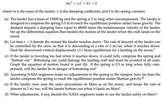 Solved 5. Mars landing, on a budget. NASA is planning a | Chegg.com
