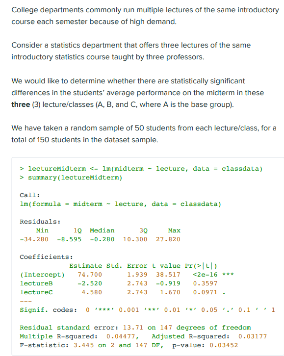 Solved College departments commonly run multiple lectures of | Chegg.com