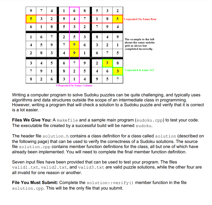 Solved Verify the Correctness of a Sudoku Solution Sudoku is | Chegg.com