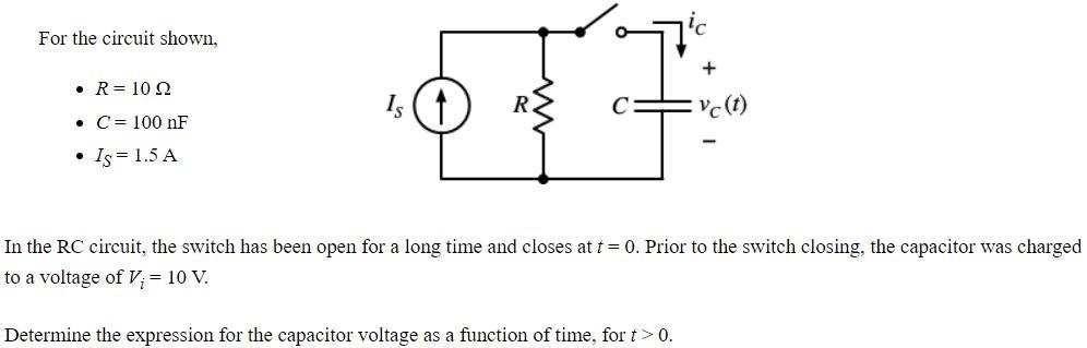 Solved For the circuit shown, • R = 102 Is (1 • C = 100 nF . | Chegg.com