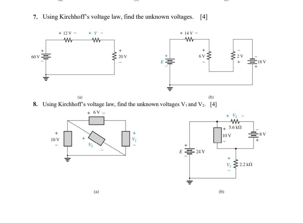 Solved 7. Using Kirchhoff's voltage law, find the unknown | Chegg.com