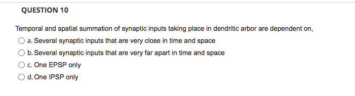Solved Temporal and spatial summation of synaptic inputs | Chegg.com