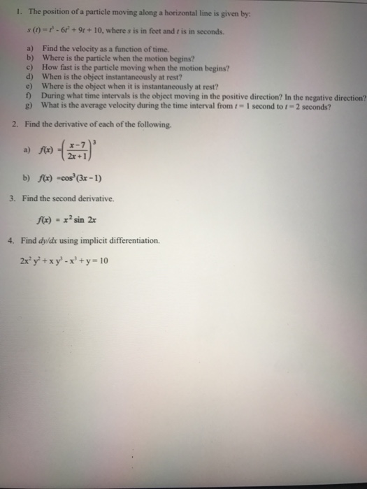 Solved The position of a particle moving along a horizontal | Chegg.com