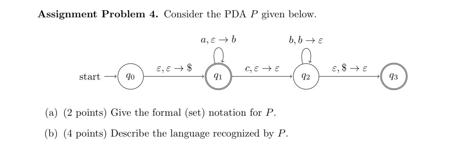 Solved Assignment Problem 4. Consider the PDA P given below. | Chegg.com