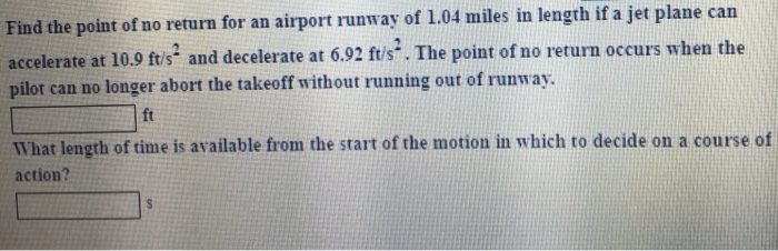 Solved Find the point of no return for an airport runway of | Chegg.com