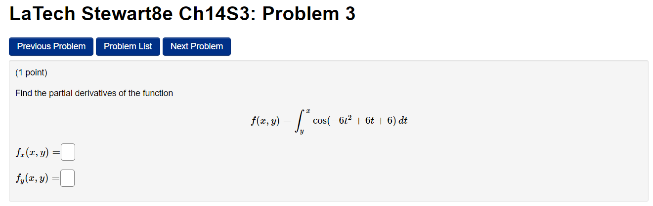 Solved LaTech Stewart8e Ch14S3: Problem 3 (1 point) Find the | Chegg.com