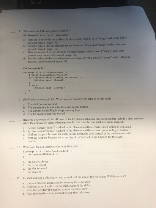 Solved What Does The Following Jquery Code Do S Image