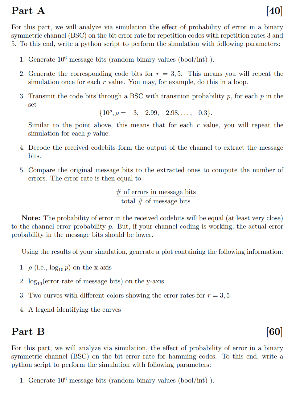 Digital communication systems: Project Error control | Chegg.com