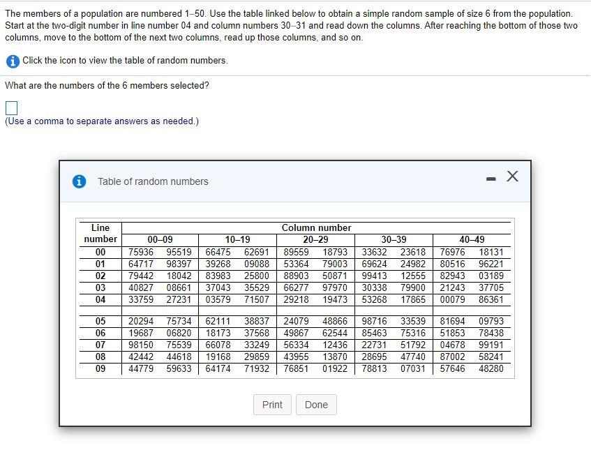 Solved The members of a population are numbered 1-50. Use | Chegg.com