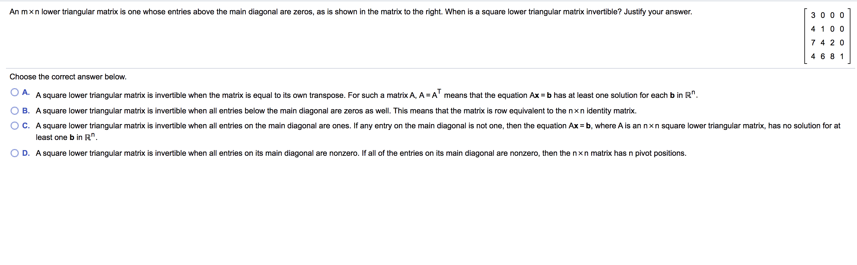 Solved An mxn lower triangular matrix is one whose entries | Chegg.com