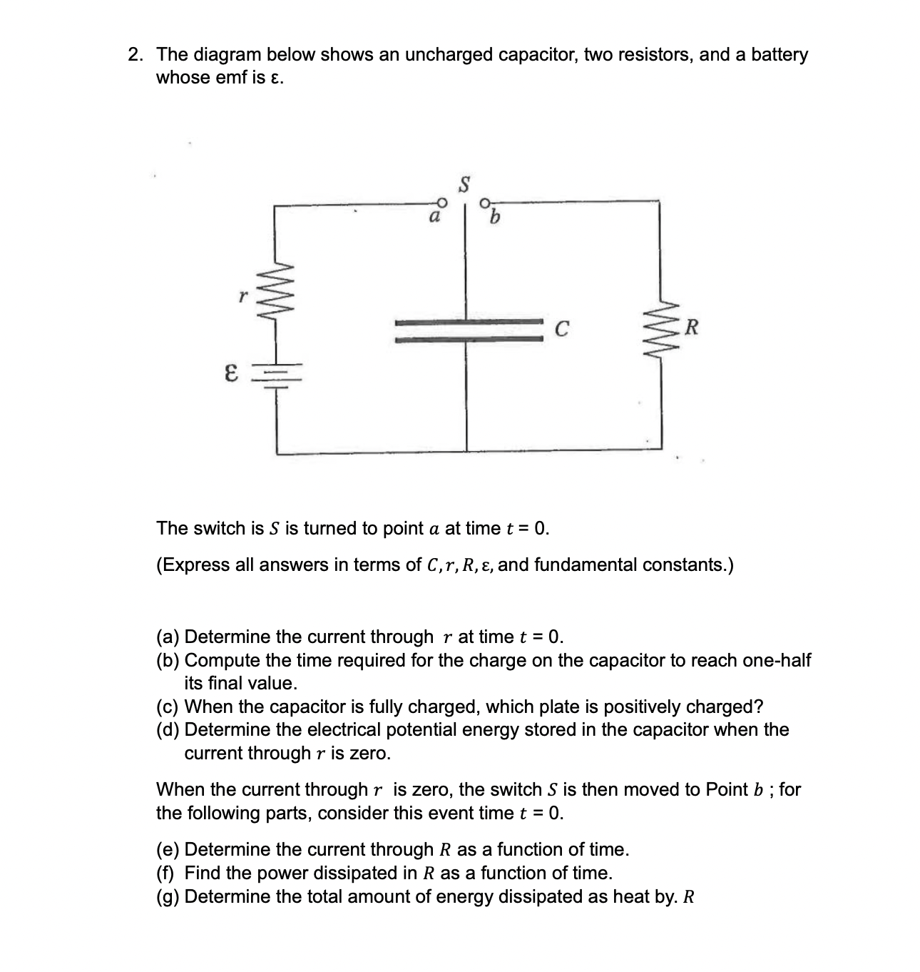 Solved 2. The diagram below shows an uncharged capacitor, | Chegg.com