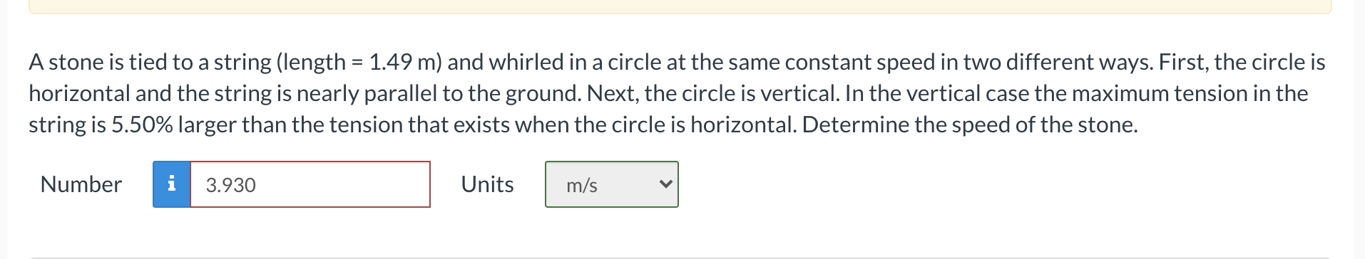 Solved A stone is tied to a string (length = 1.49 m) and | Chegg.com