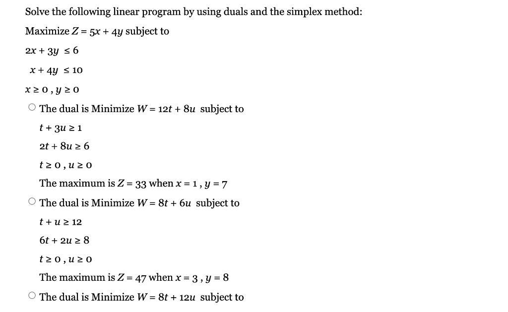 Solved Solve The Following Linear Program By Using Duals And 
