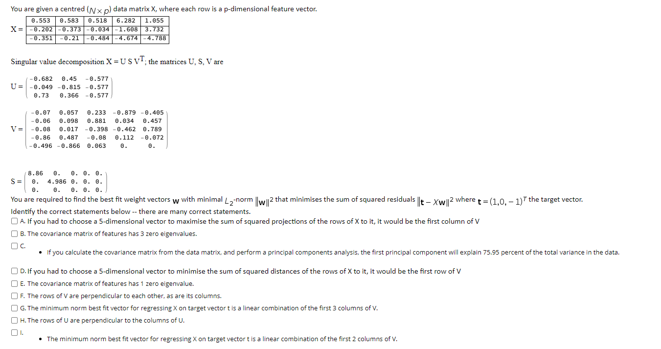 You are given a centred (Nxp) data matrix X, where | Chegg.com