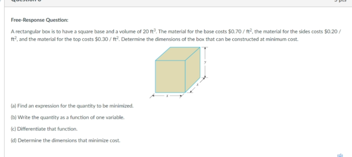 Solved A rectangular box is to have a square base and a | Chegg.com