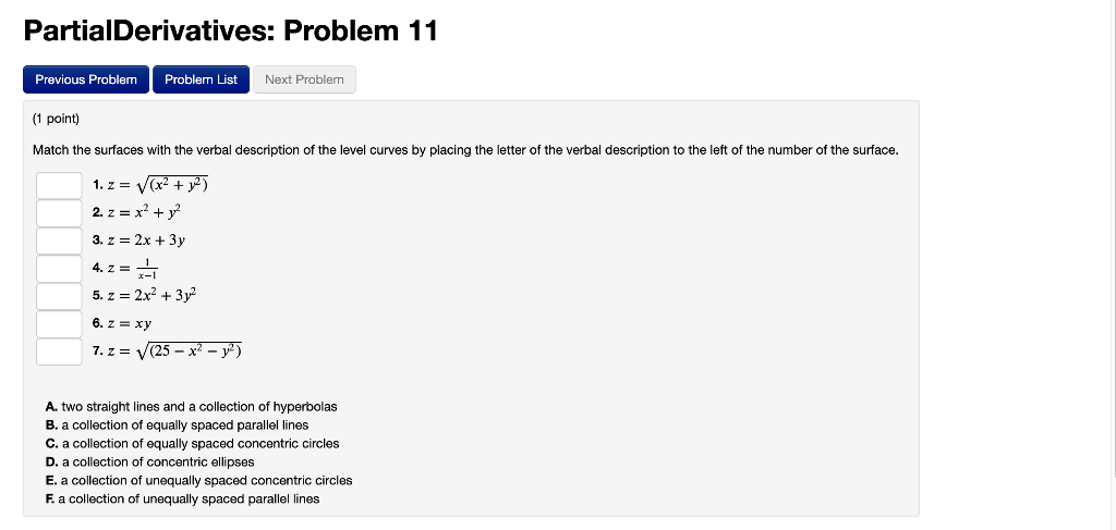 Solved Match the surfaces with the verbal description of the | Chegg.com