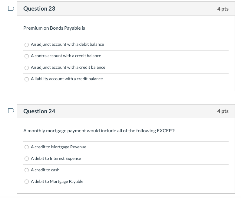Solved Question 23 4 pts Premium on Bonds Payable is An | Chegg.com