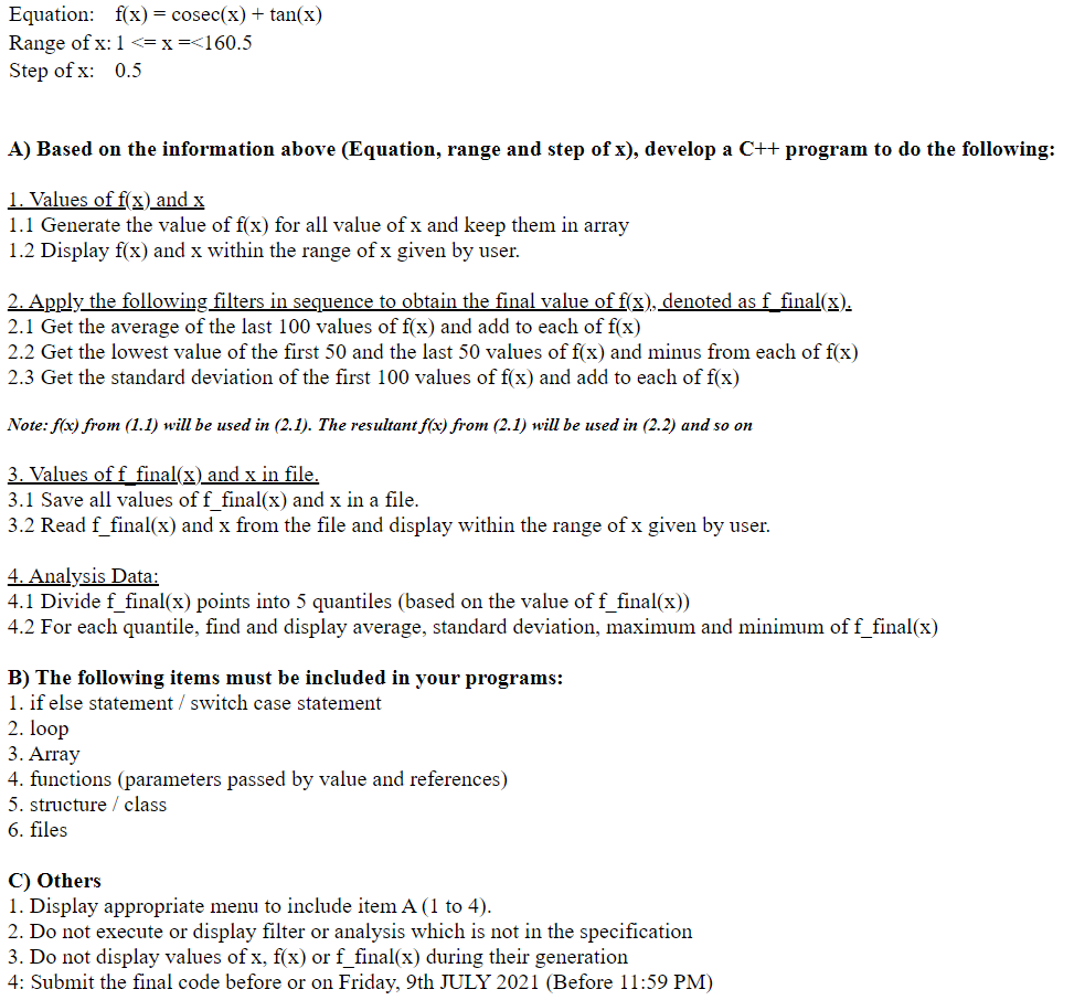 Solved Equation: f(x) = cosec(x) + tan(x) Range of x:1