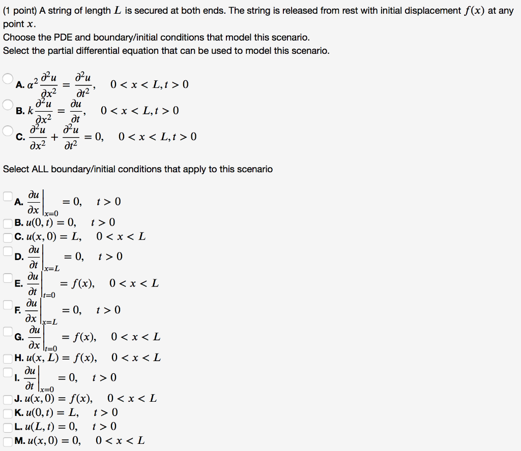 Solved (1 point) A string of length L is secured at both | Chegg.com